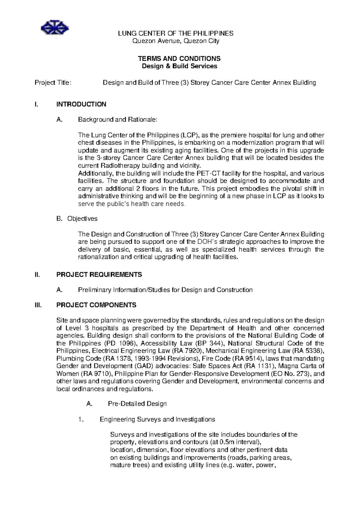 Design and Build Terms of Reference for Cancer Care Center Annex - Studocu