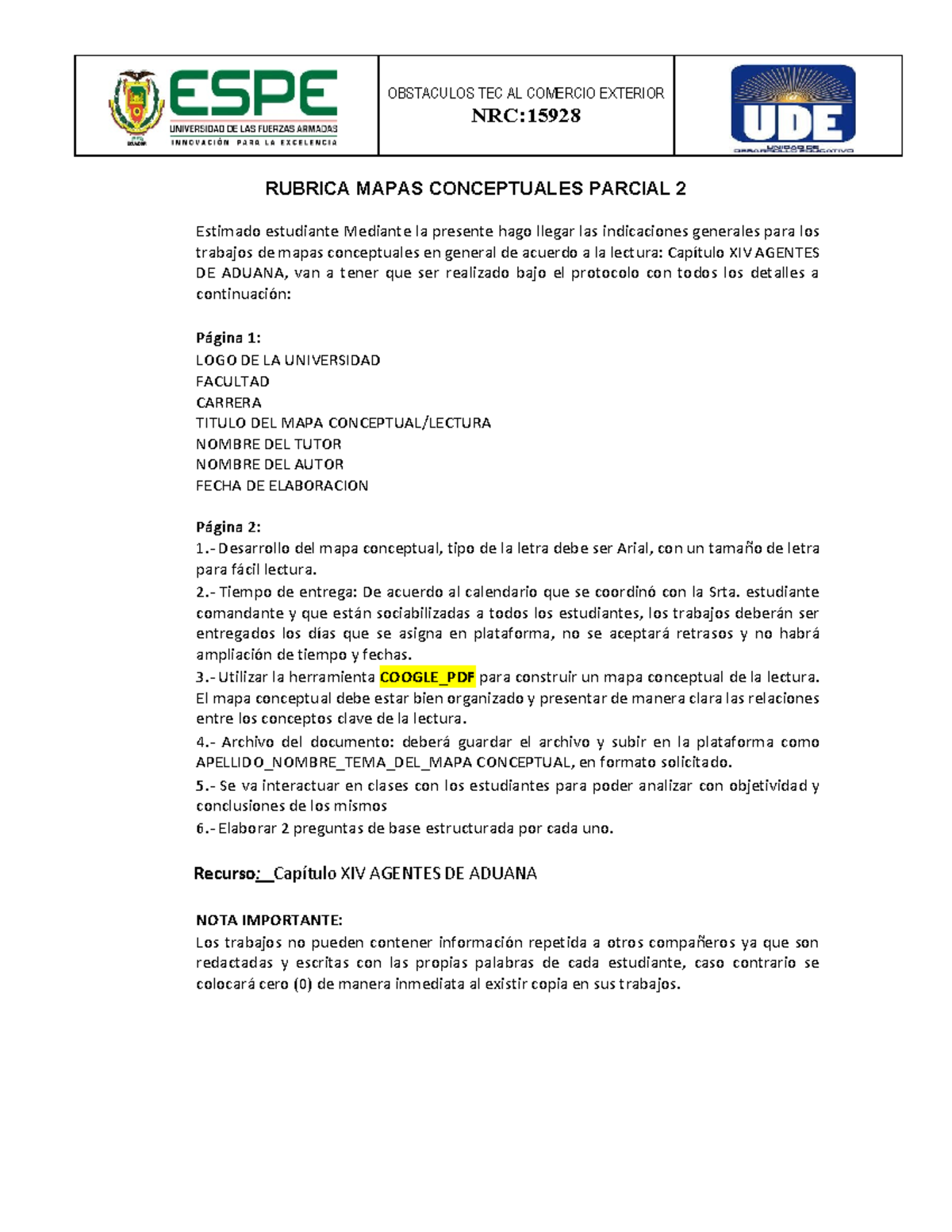 Rubrica MAPA Conceptual NRC - OBSTACULOS TEC AL COMERCIO EXTERIOR NRC ...