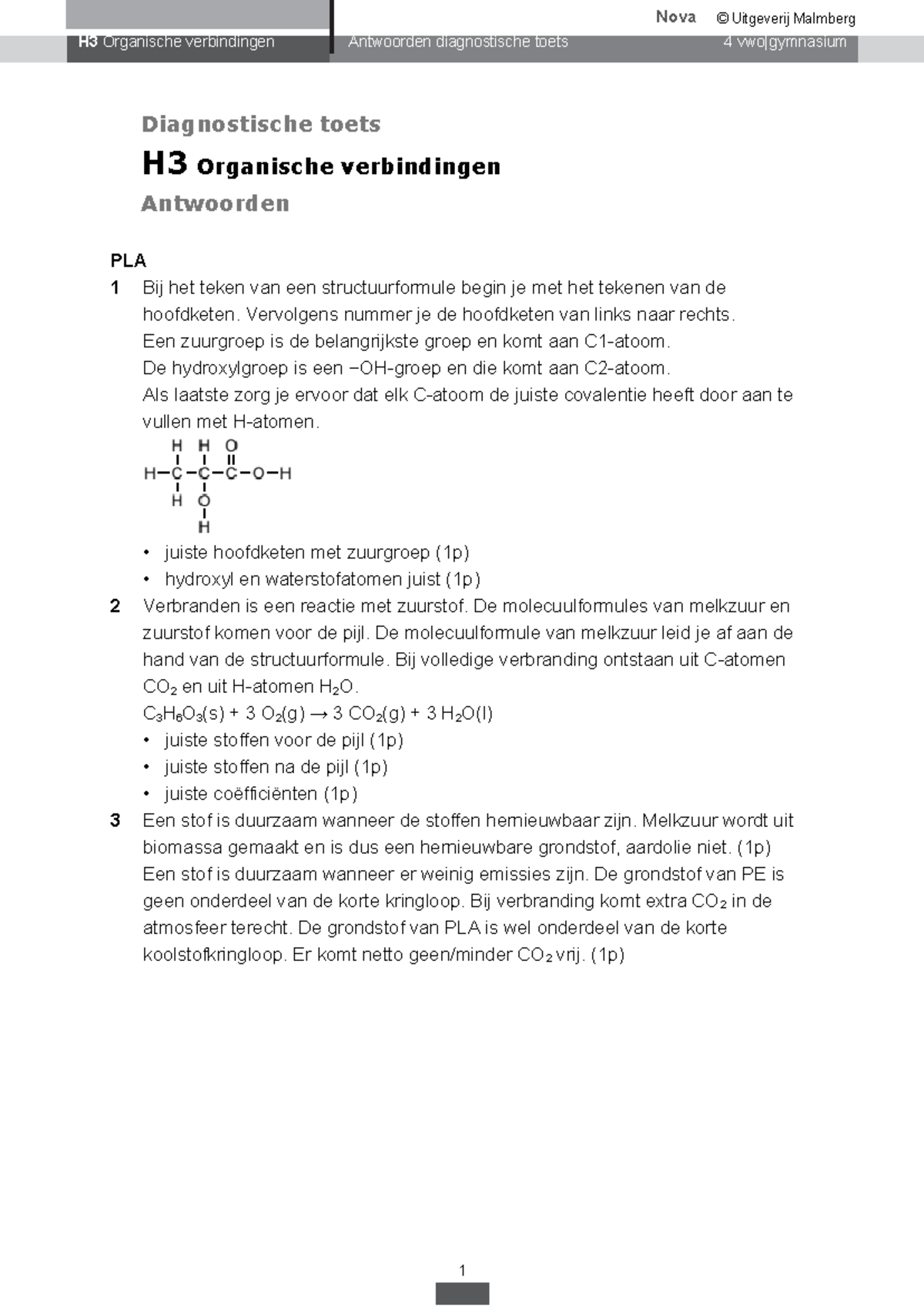 Nova H3 Organische Verbindingen Antwoorden Diagnostische Toets ...