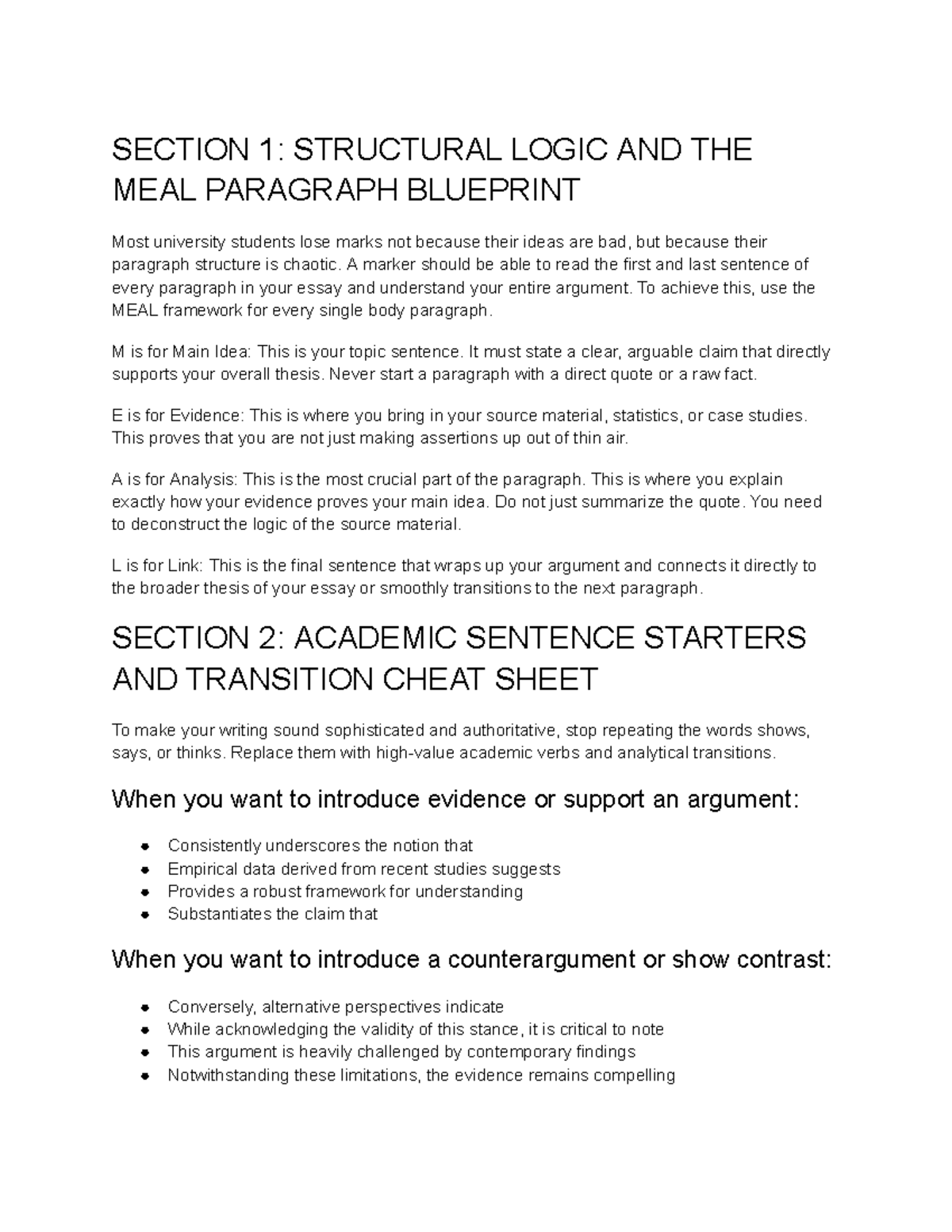 Critical Thinking and Academic Writing: MEAL Framework & Tips - Studocu