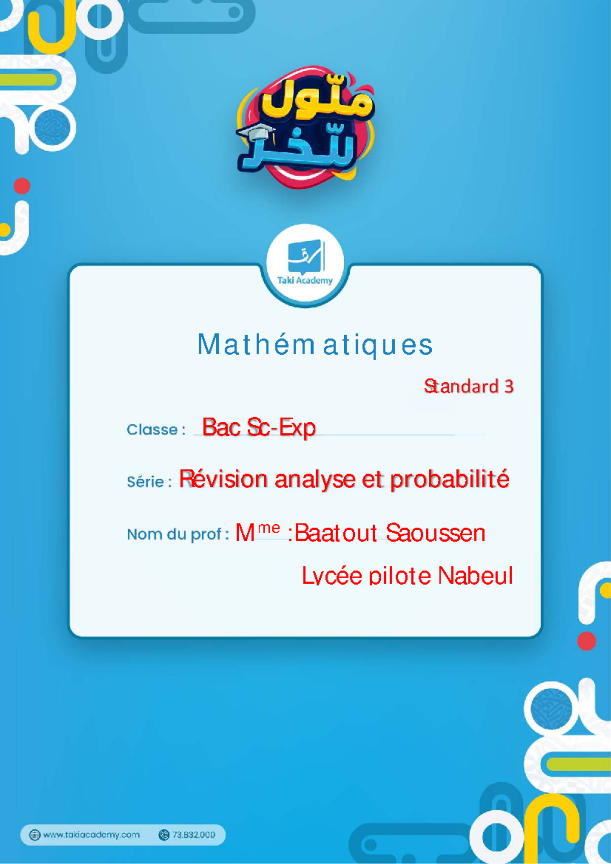 Révision Analyse et Probabilité - Mathématiques Standard 3 S Bac - Studocu