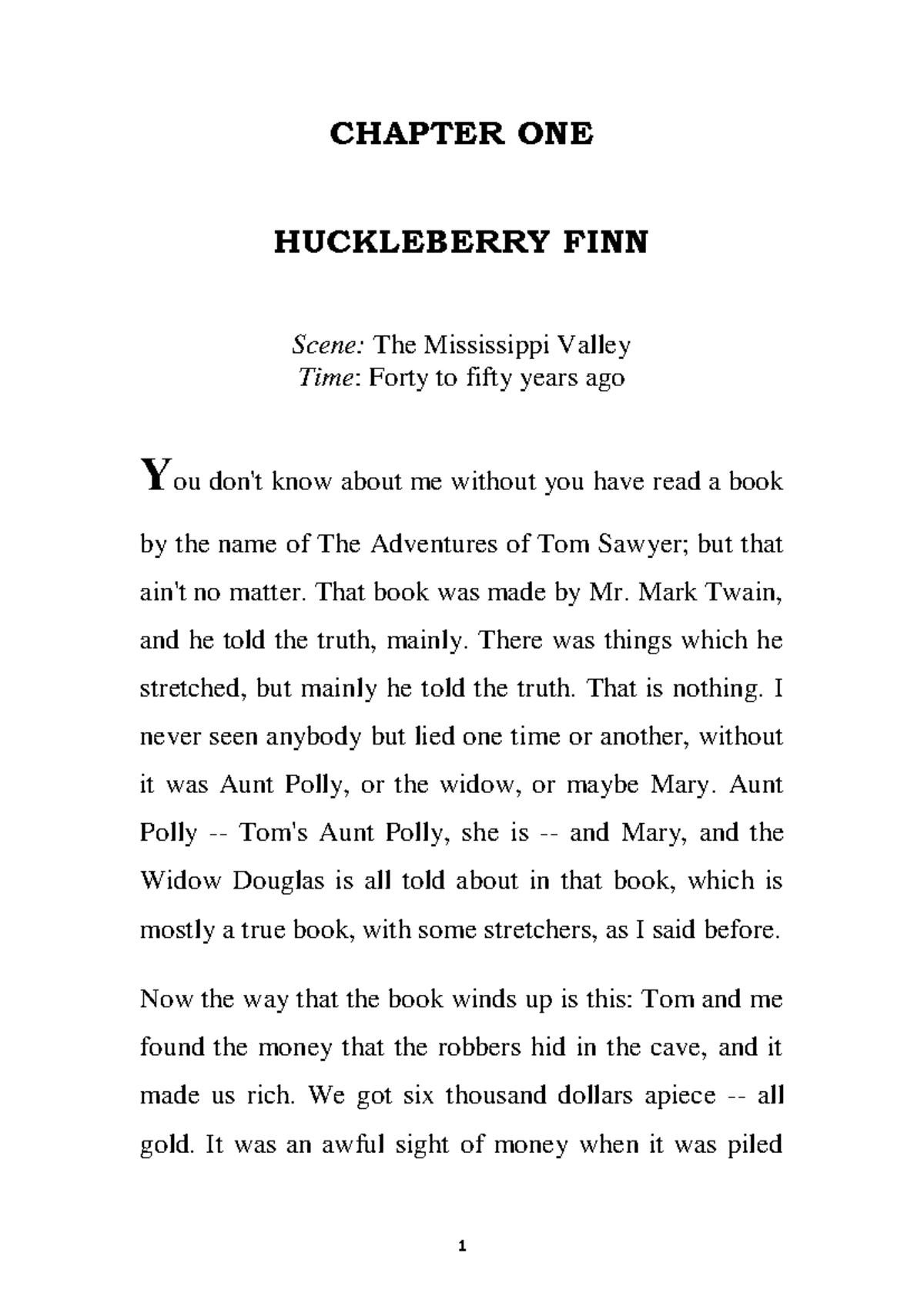 CHAPTER ONE HUCKLEBERRY FINN - Lecture Notes on Key Themes - Studocu