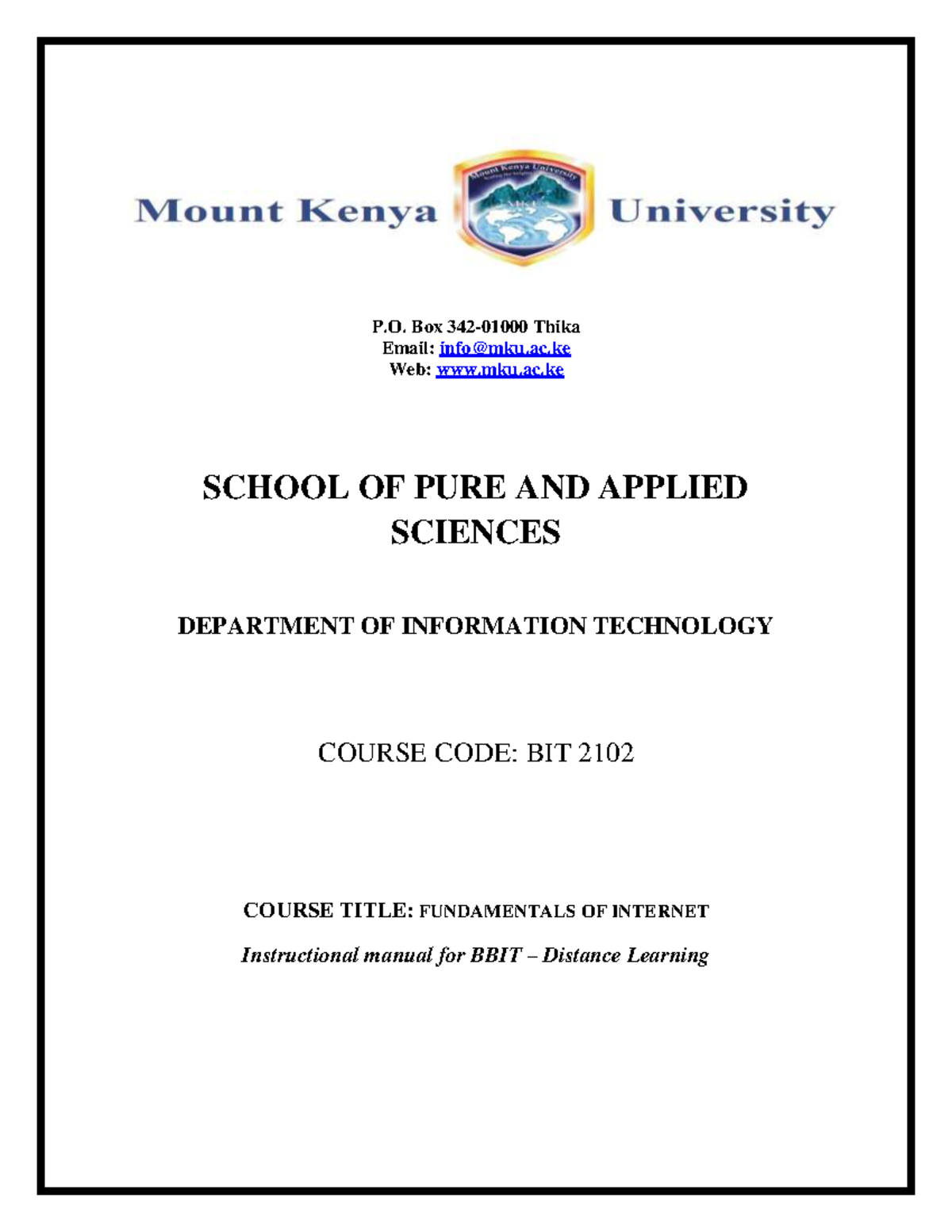BIT 2102 Fundamentals of Internet Instructional Manual - Studocu