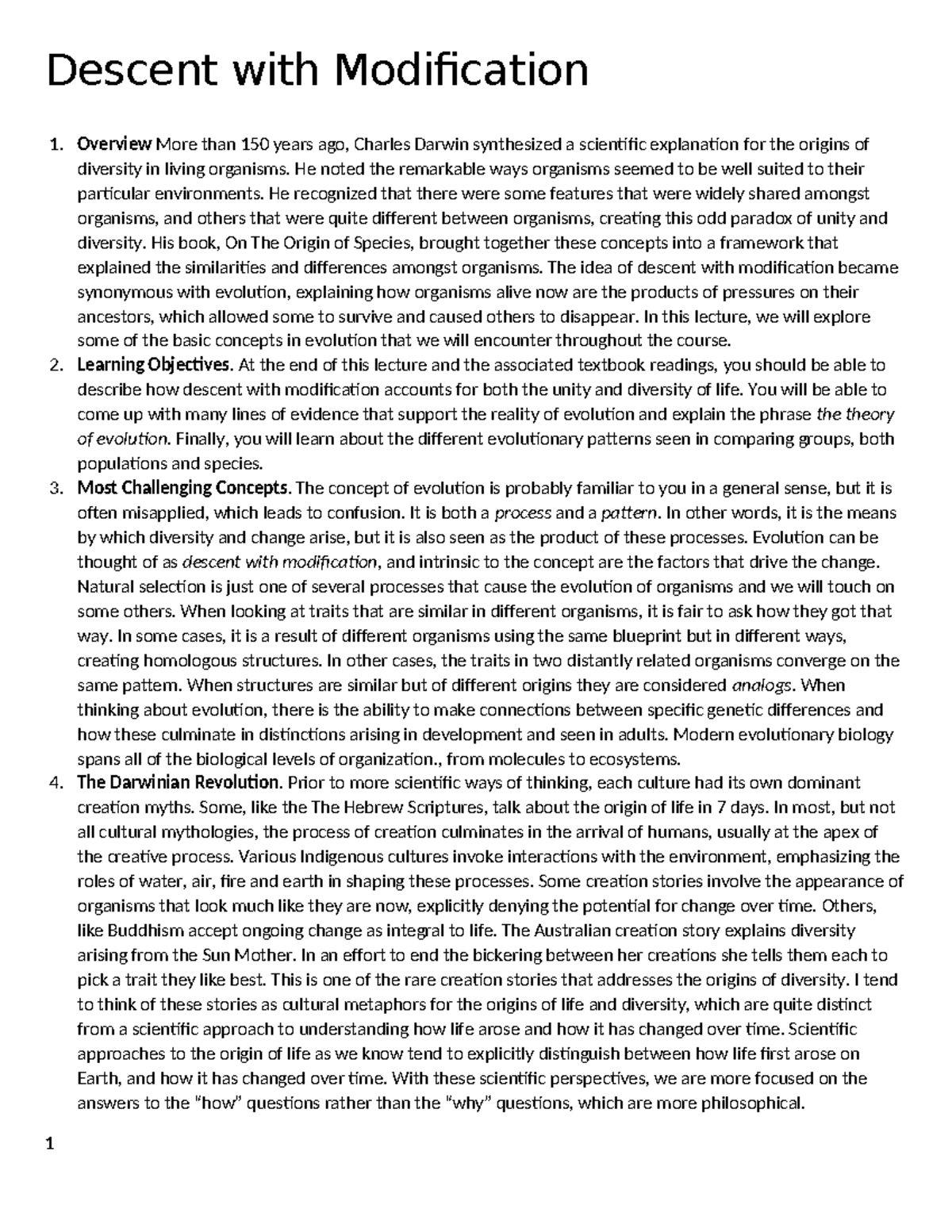 Lecture Notes: Descent with Modification (BIO 101) - Studocu