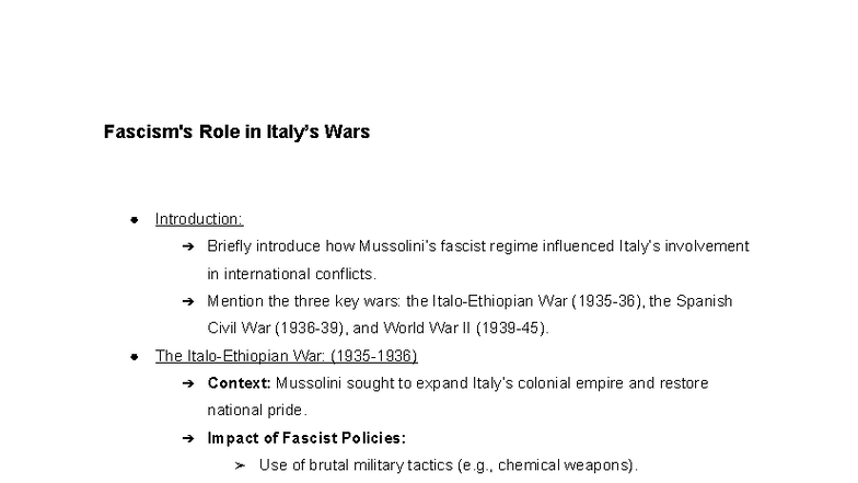 Fascism and Its Role in Key Conflicts: A Study of Wars (HIST 101) - Studocu
