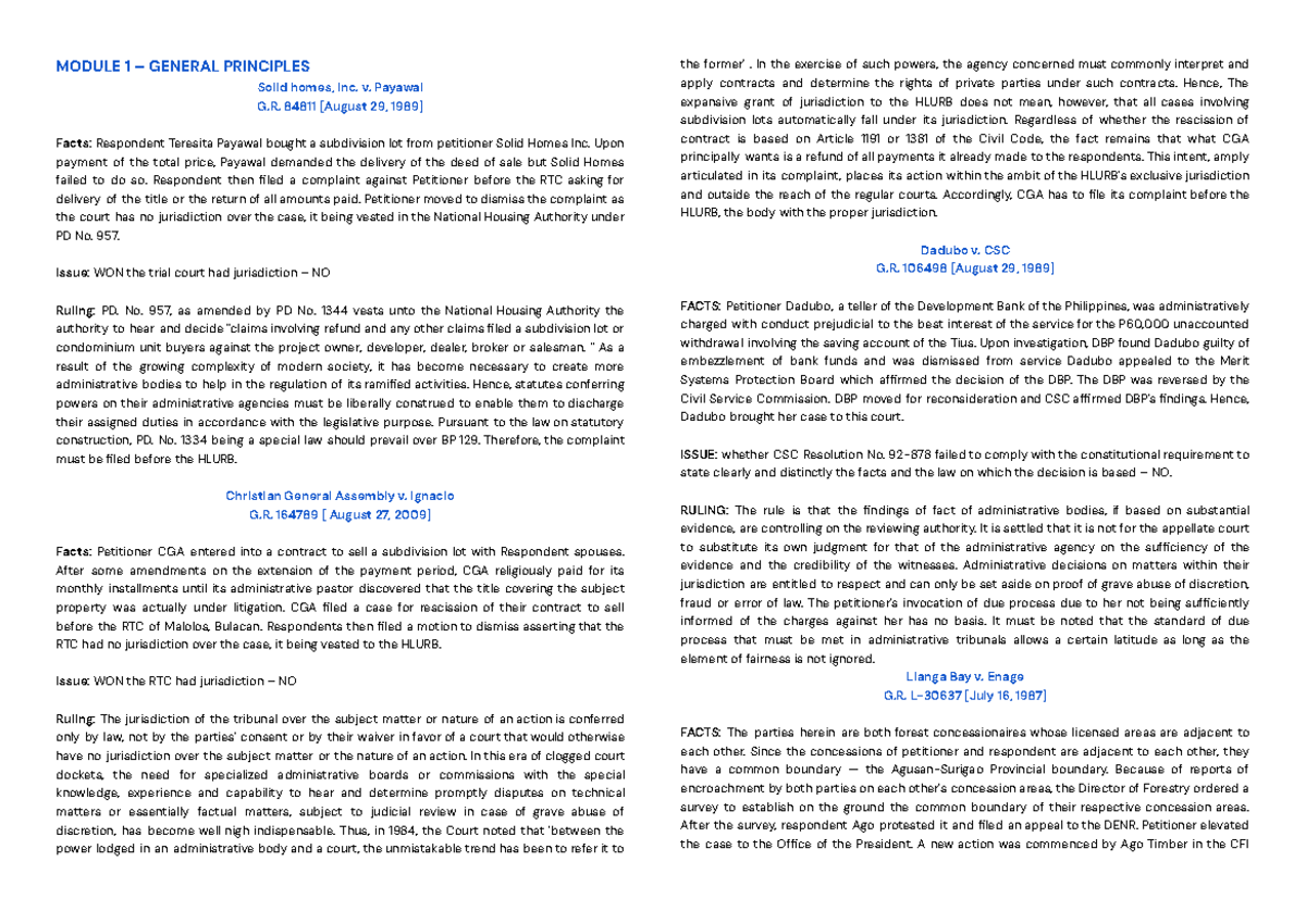 Admin Law Notes - Atty. Malabad: Key Cases & Jurisdictional Principles ...