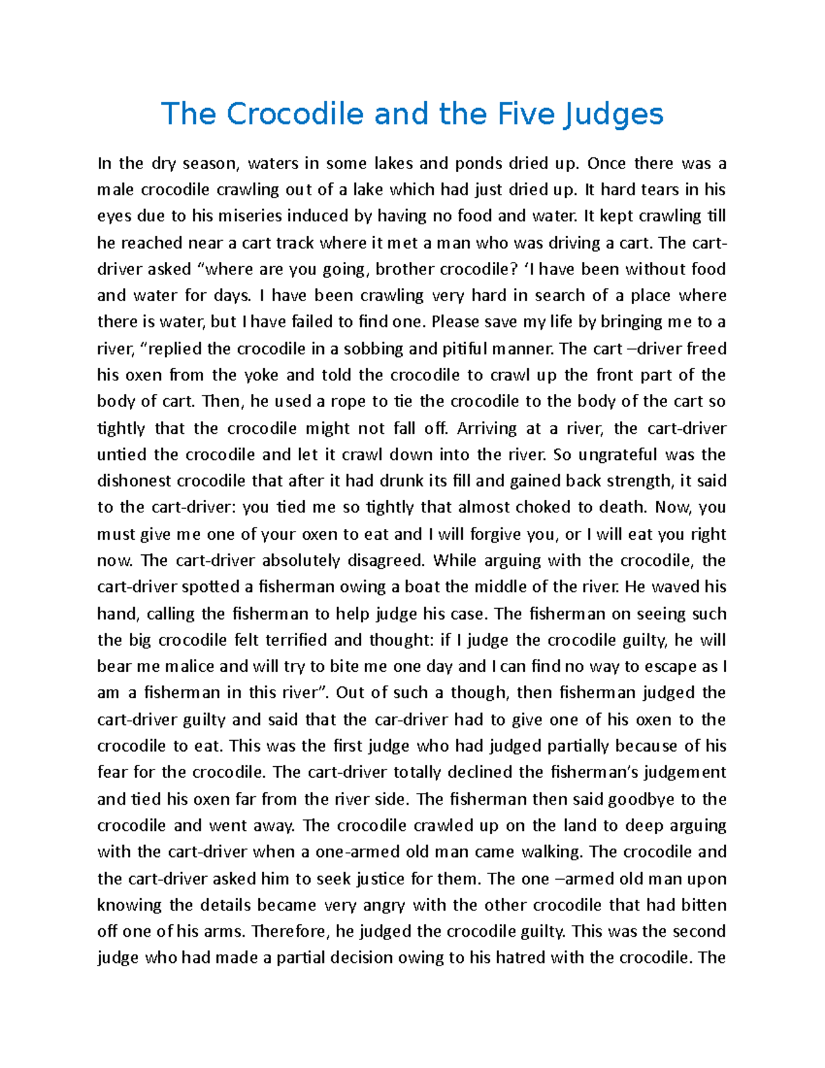 The Crocodile and the Five Judges - Once there was a male crocodile ...