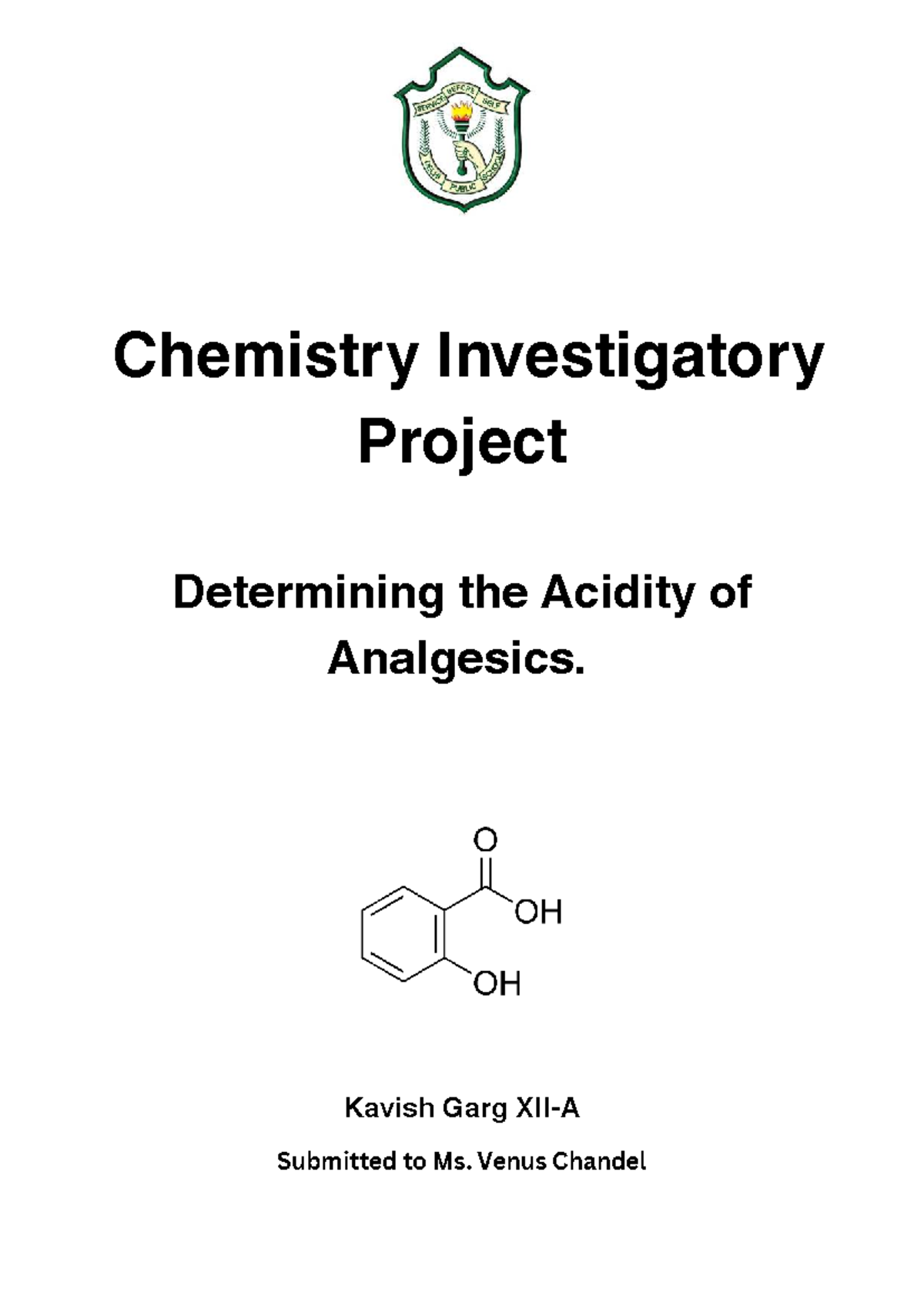 Chemistry Investigatory Project: Acidity of Analgesics Analysis - Studocu