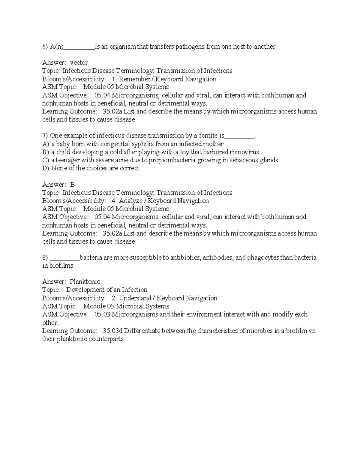 Microbial Systems Quiz: Infectious Disease Transmission & Infection ...