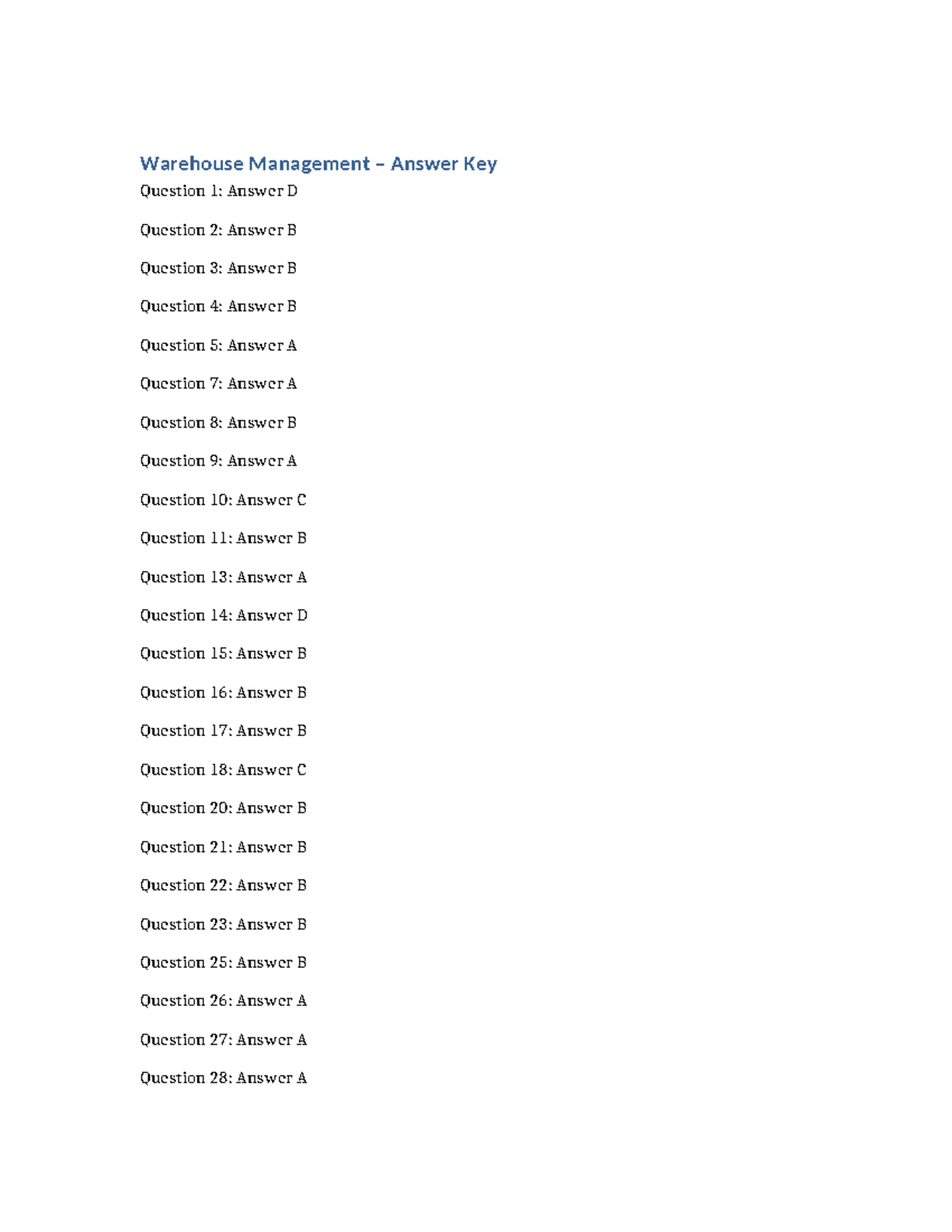 Warehouse Management – Final Exam Answer Key - Studocu
