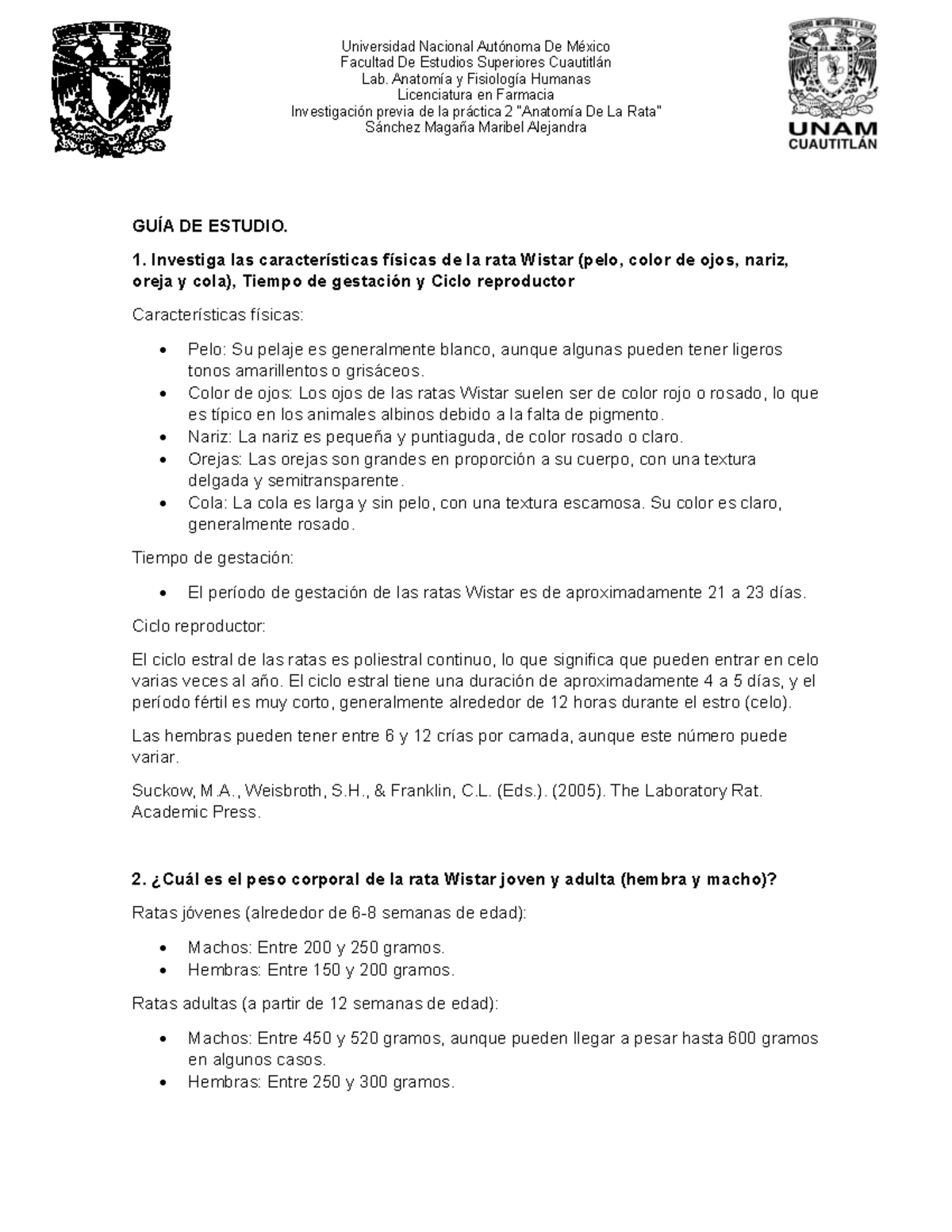 Guía de Estudio: Anatomía y Fisiología de la Rata Wistar - FES ...