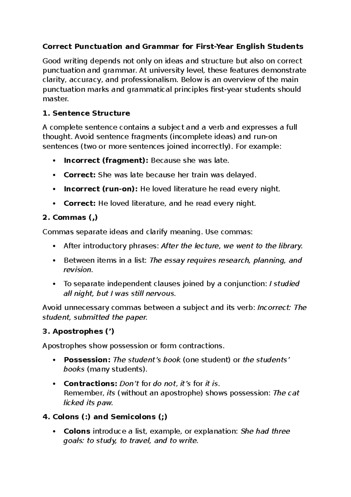 ENG 101: Essential Punctuation and Grammar Guide for Students - Studocu