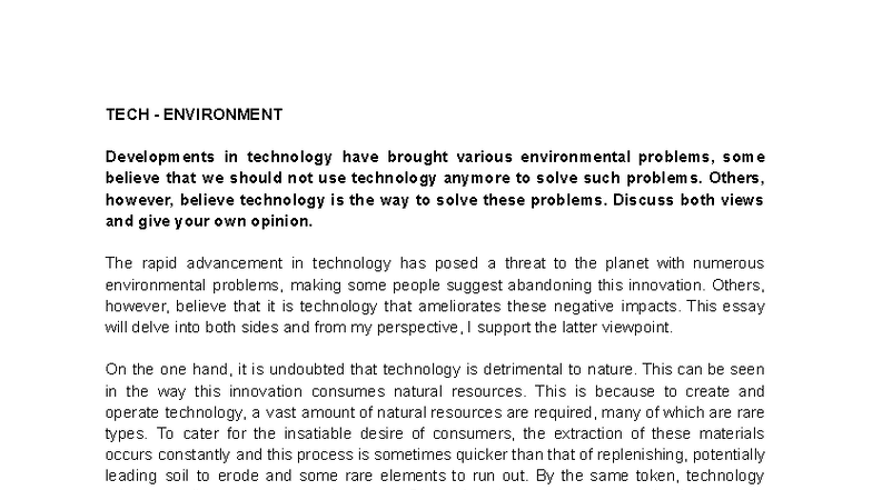 TECH ENVIRONMENT: Balancing Innovation and Ecological Impact - Studocu