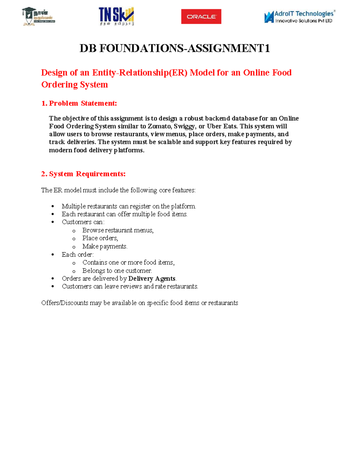 DB Design for Online Food Ordering System - Iii-BCA Assignment 1 - Studocu