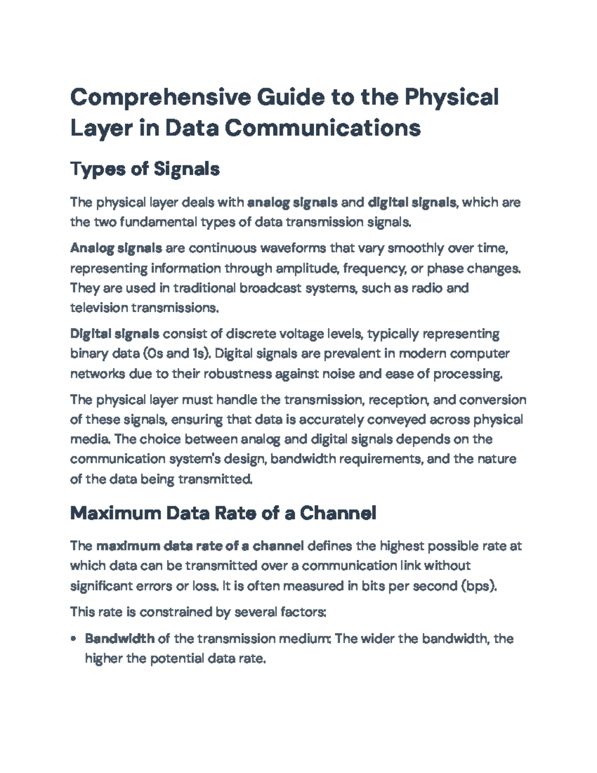 Comprehensive Guide to Physical Layer Principles in Data Comm (CS101 ...