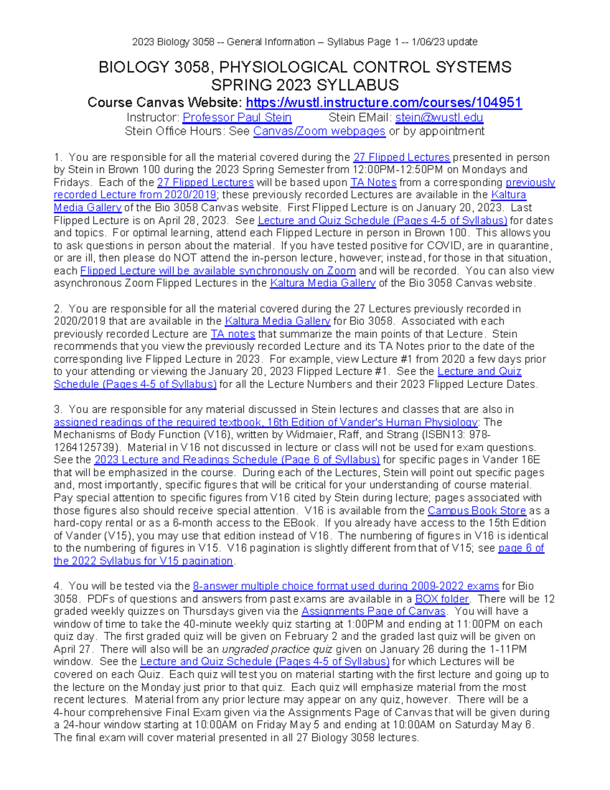 Syllabus for Biology 3058: Physiological Control Systems - Spring 2023 ...