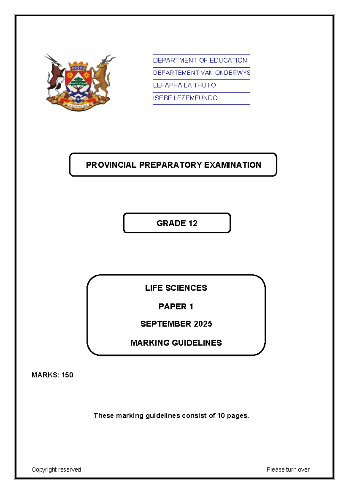 LFSC P1 - 2025 Life Sciences Marking Guidelines for Grade 12 - Studocu