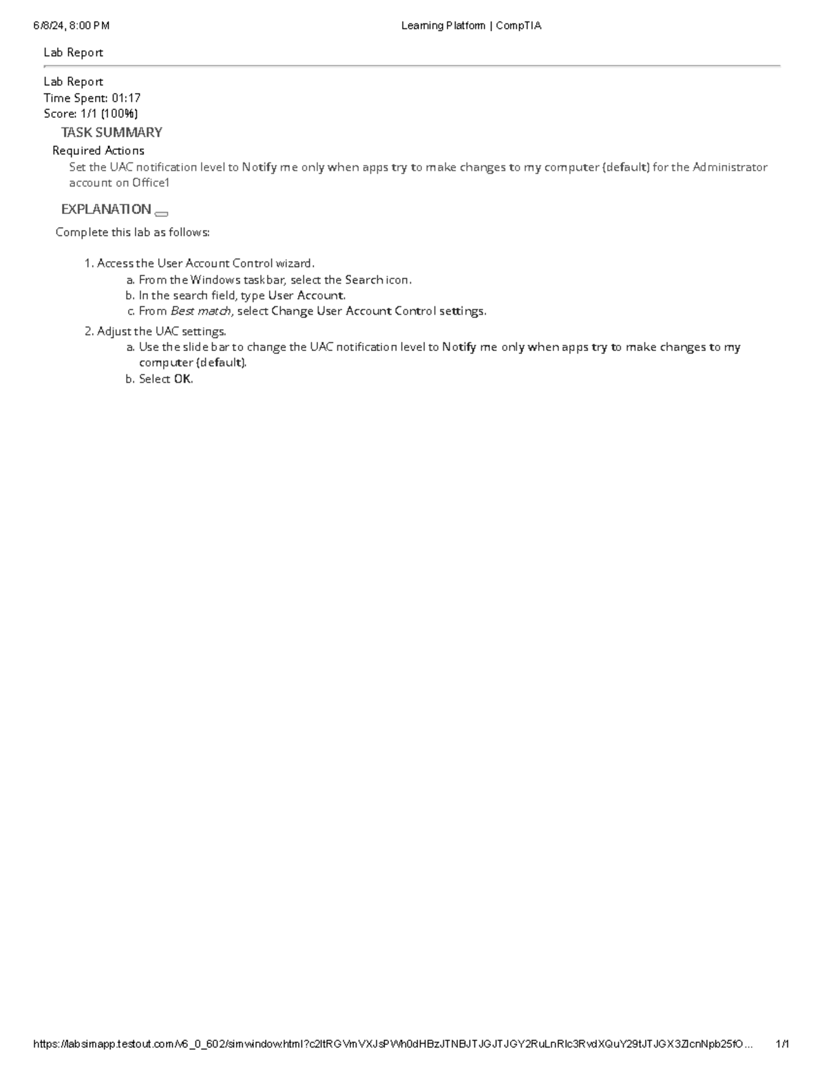 6.6.7 - UAC Settings Configuration Lab Report for CompTIA - Studocu