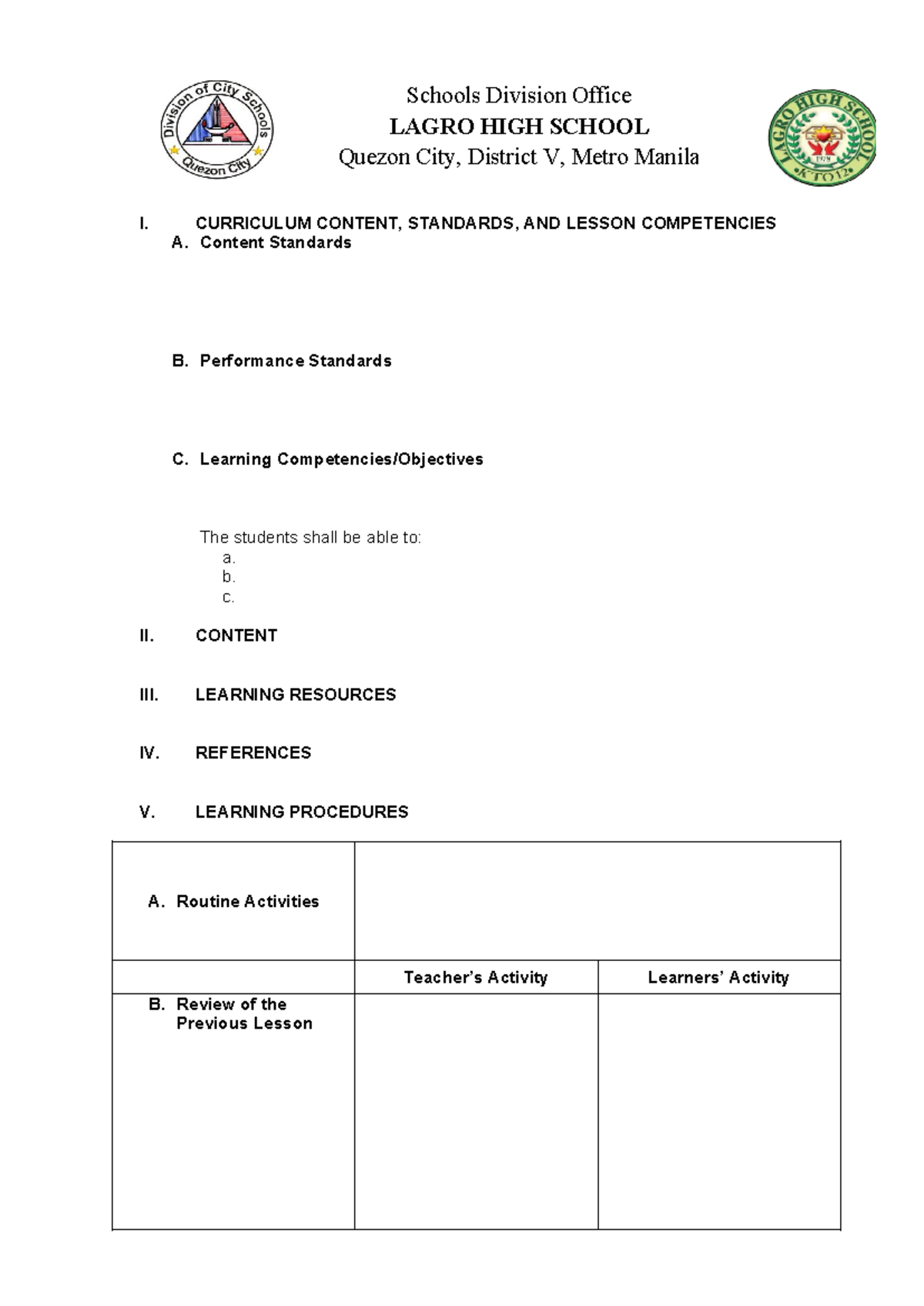 MY-DLP- Format - N/A - Lesson Plan in English 7 I. CURRICULUM CONTENT ...