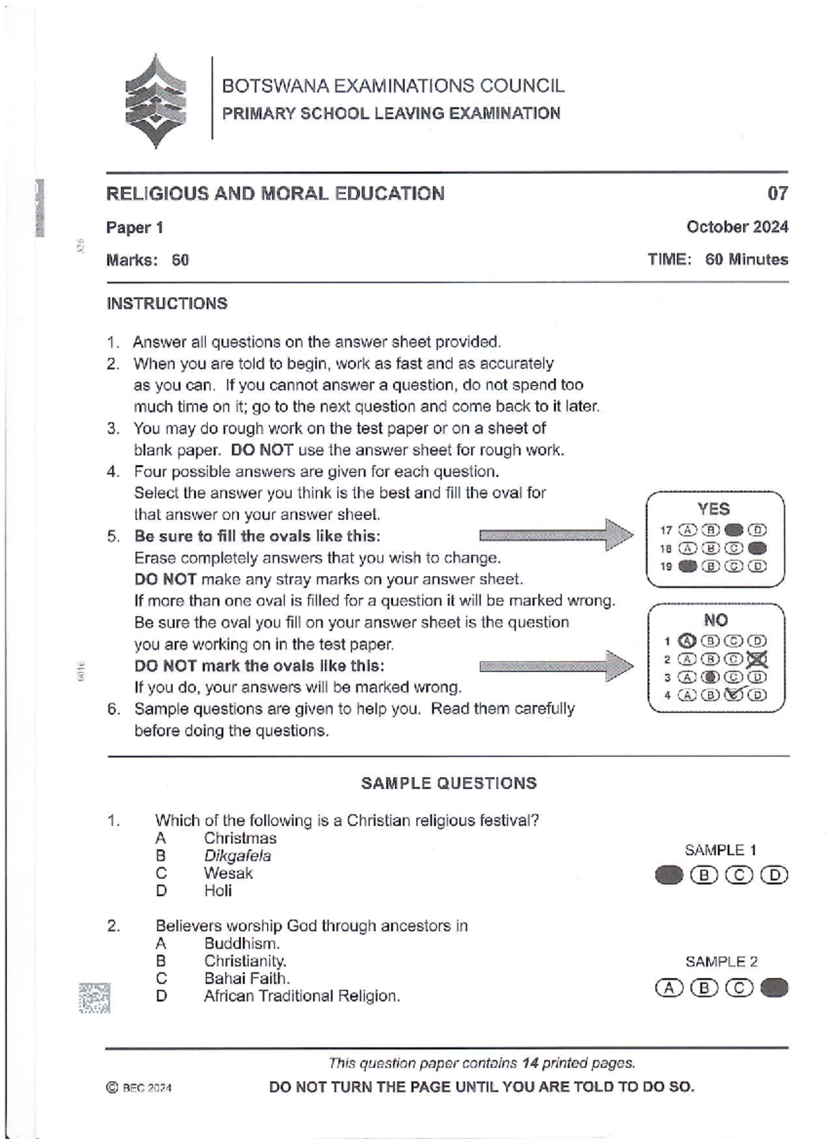 PSLE RME 2024 Marking Key & Guidelines WP-1 - Studocu