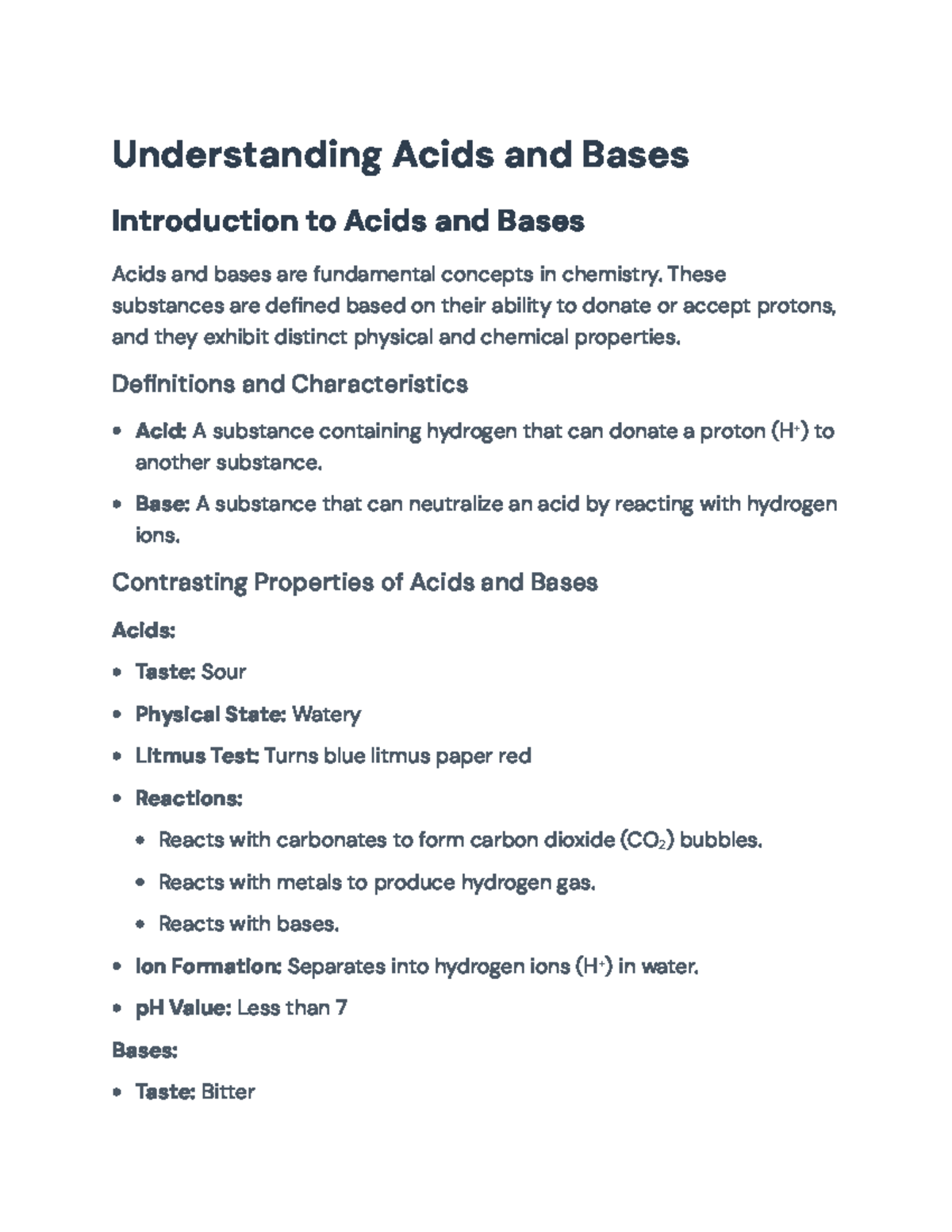 Understanding Acids and Bases: Properties, Reactions, and Applications ...