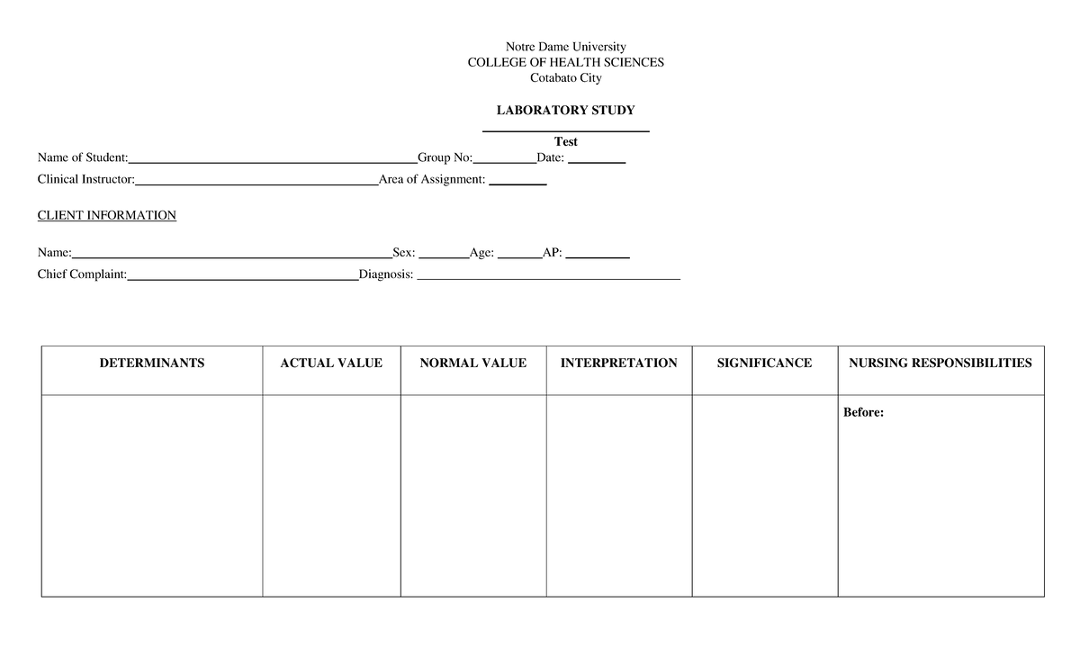 Format Lab Study - Medical Surgical Nursing - Notre Dame University ...
