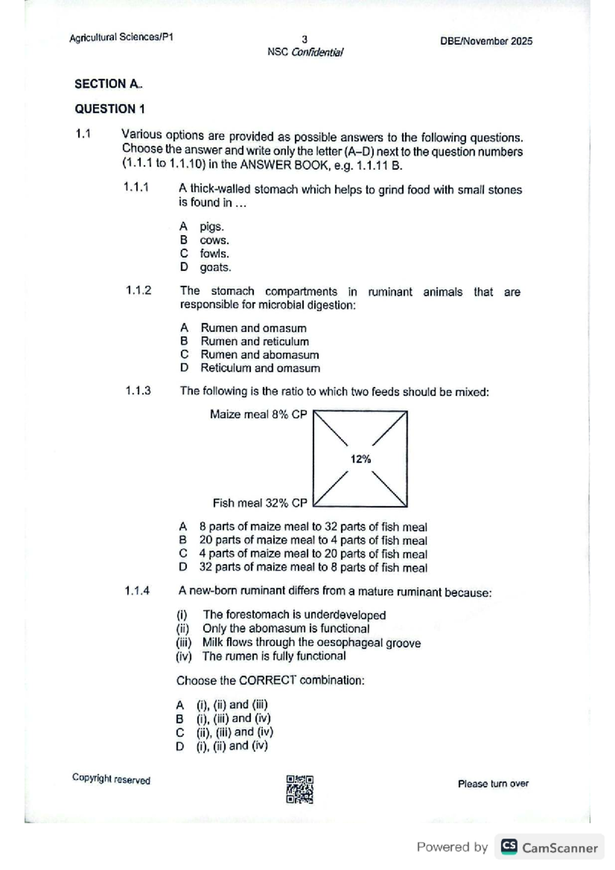 Agricultural 3 2025 NSC Final Exam: Animal Nutrition & Production - Studocu