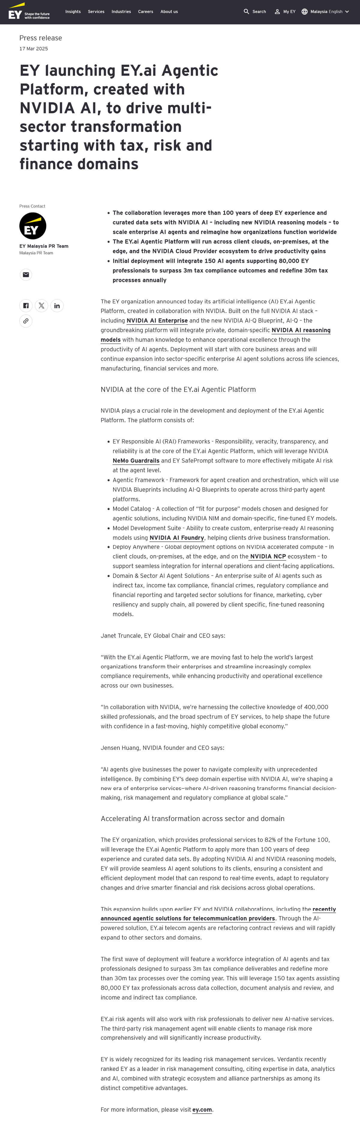 EY.ai Agentic Platform Launch: Transforming Tax & Risk with NVIDIA AI ...