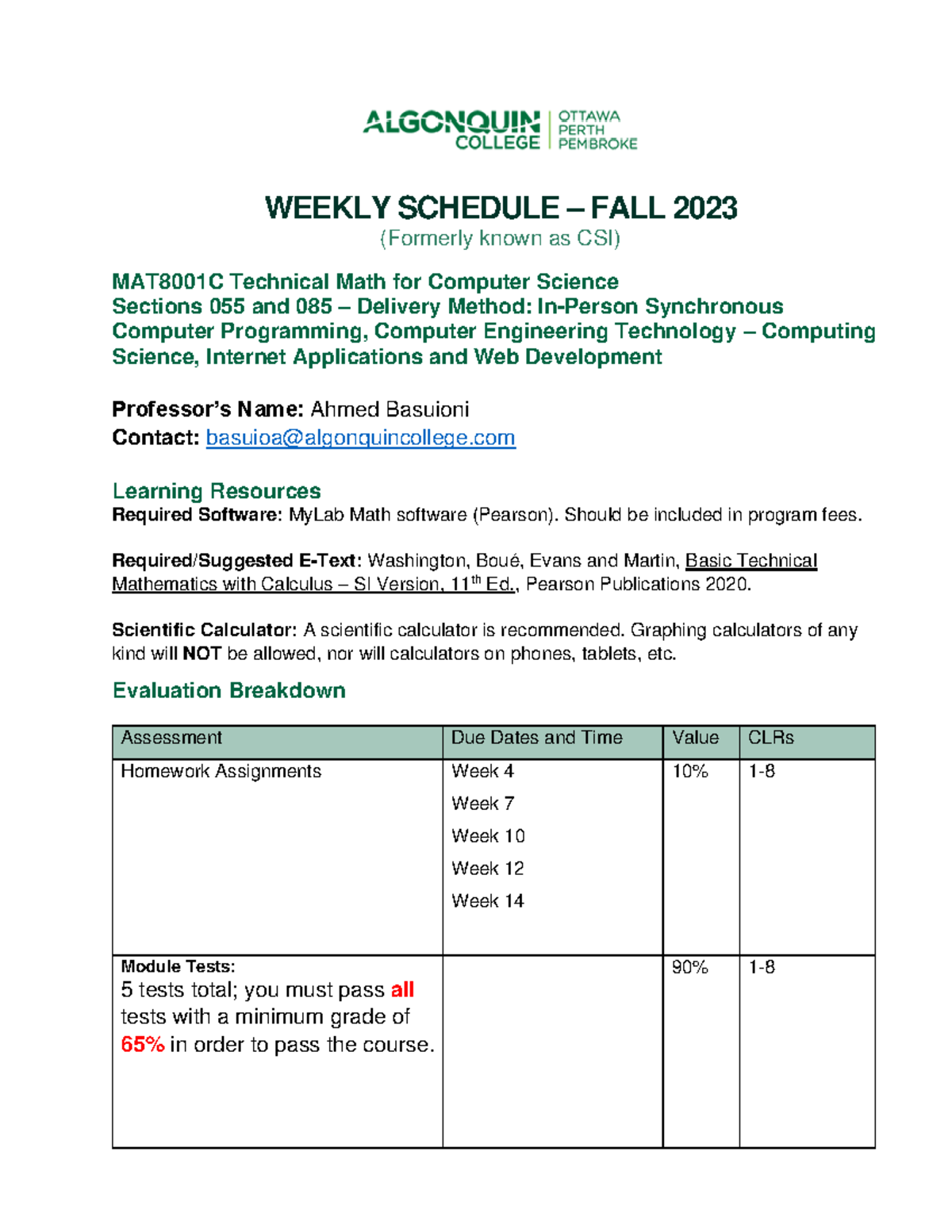 MAT8001C Technical Mathematics Weekly Schedule - Fall 2023 - Studocu