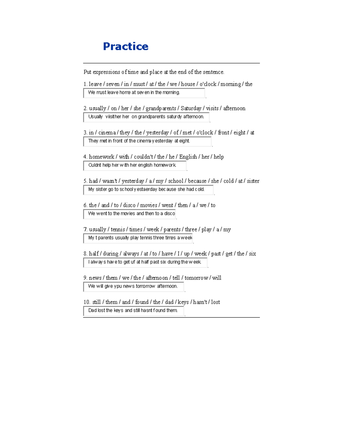 Ingles Practice Exercises: Time and Place Expressions - Studocu