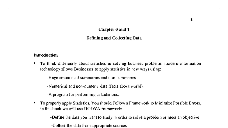 chapters 1 to 3 statistics for business students - Chapter 0 and 1 ...