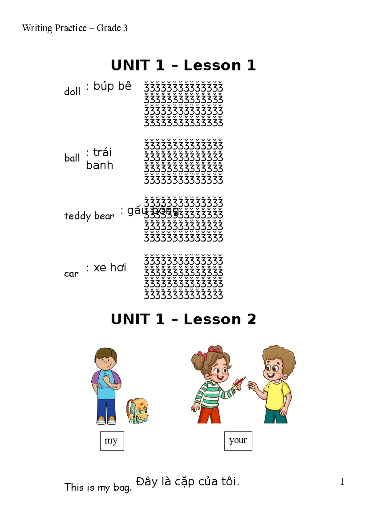 Writing Practice Grade 3: UNIT 1 Lessons Overview - Studocu