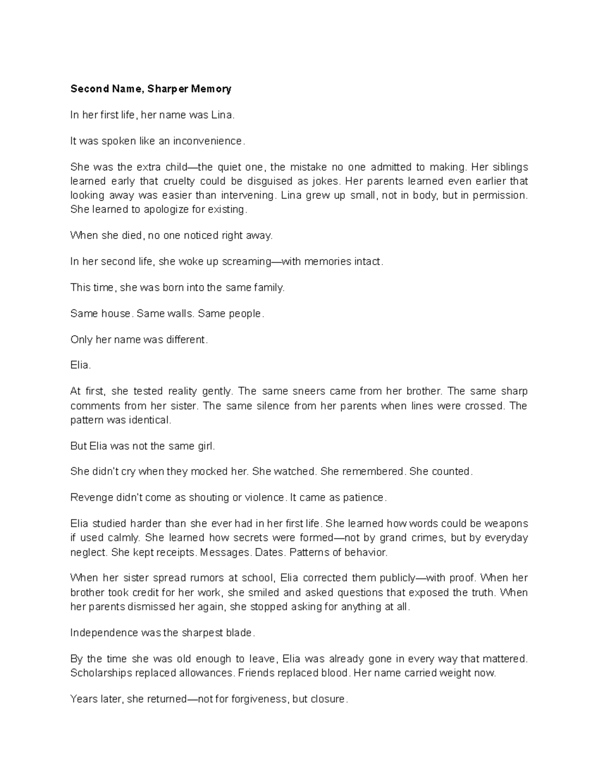 Second Name, Sharper Memory: A Journey of Resilience and Revenge - Studocu