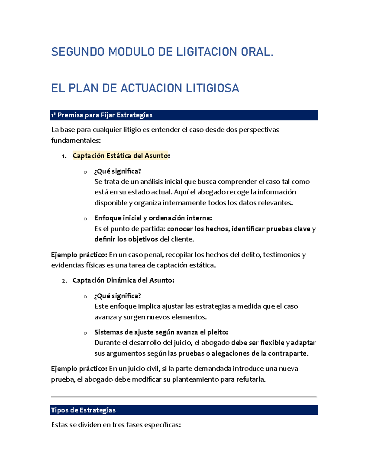 Segundo Modulo DE Ligitacion ORAL - SEGUNDO MODULO DE LIGITACION ORAL. EL PLAN DE ACTUACION ...