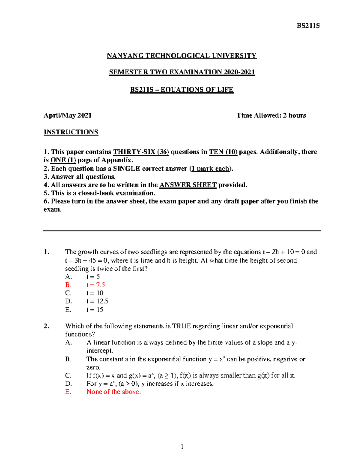 Exam BS211S P4 2021 Solutions and Answer Key - Studocu