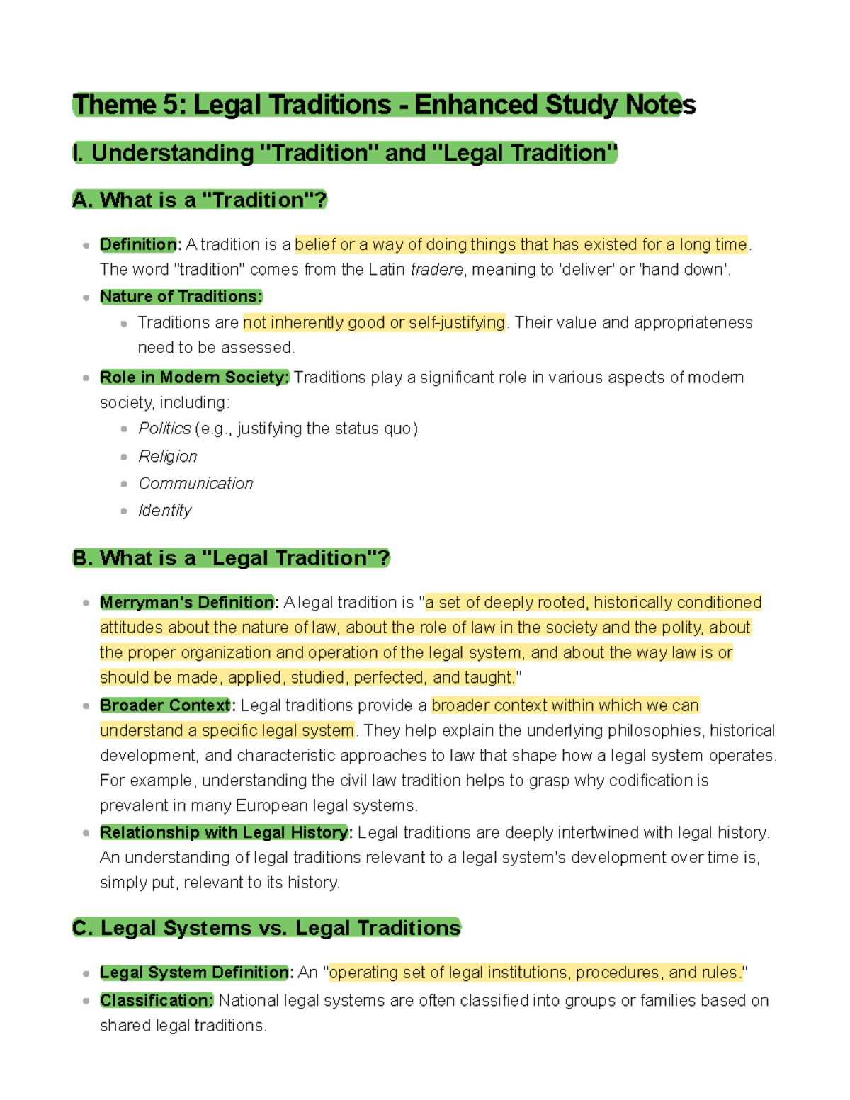 Theme 5: Legal Traditions - Enhanced Study Notes - Studocu