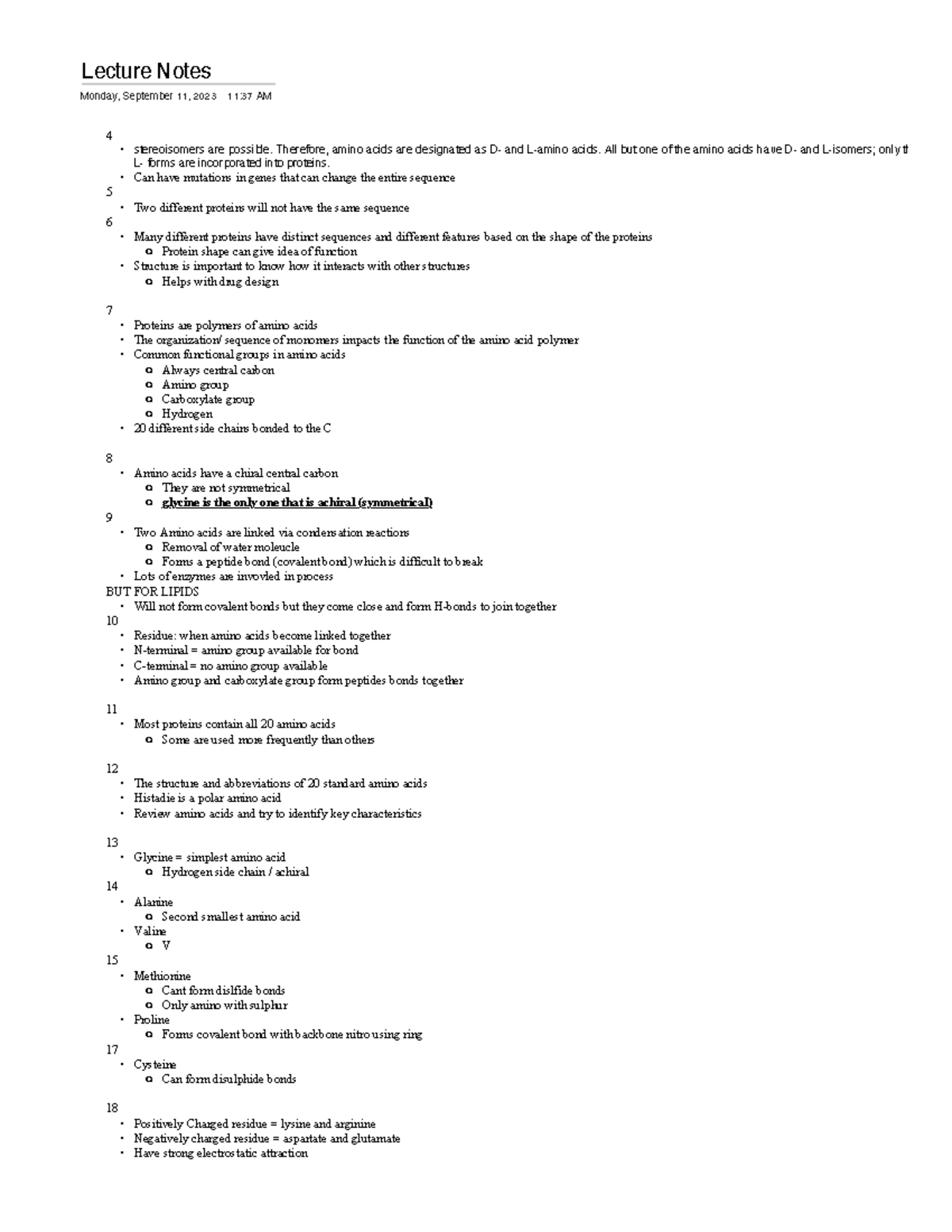Lecture Notes: Amino Acids and Protein Structure (BIO 302) - Studocu