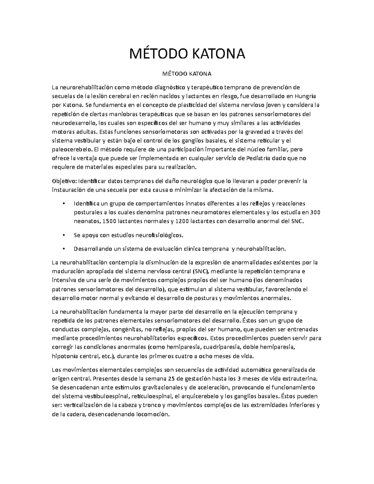 Método Katona: Neurorehabilitación Temprana como Tratamiento ...