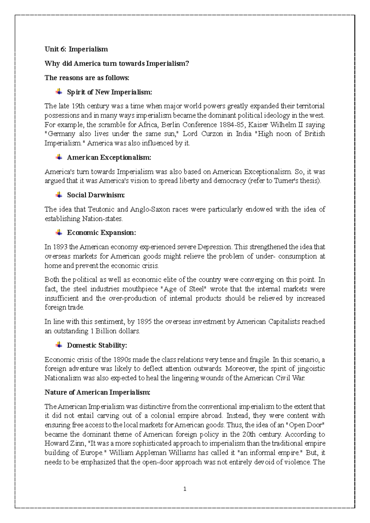 Unit 6: American Imperialism - Causes and Consequences - Studocu