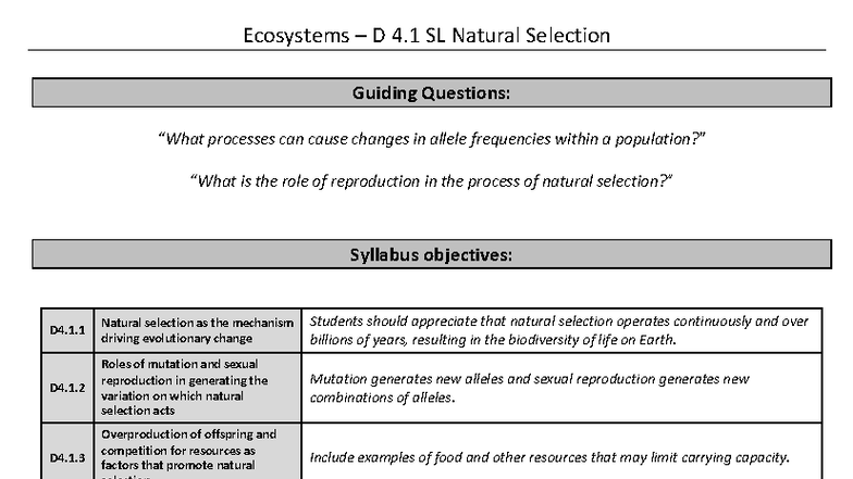 D 4.1 SL Natural Selection: Key Concepts and Guiding Questions - Studocu