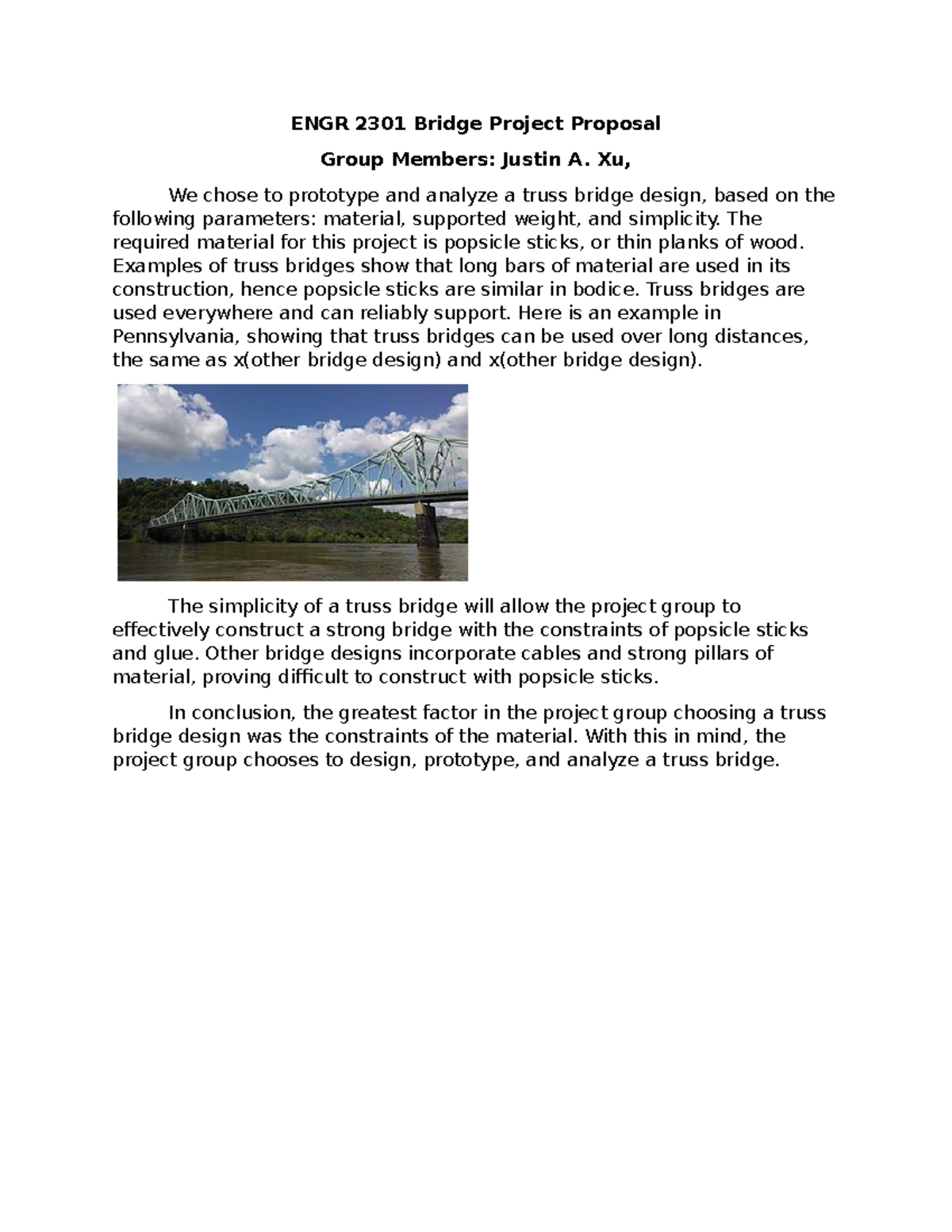 ENGR 2301 Bridge Project Proposal - ENGR 2301 Bridge Project Proposal ...