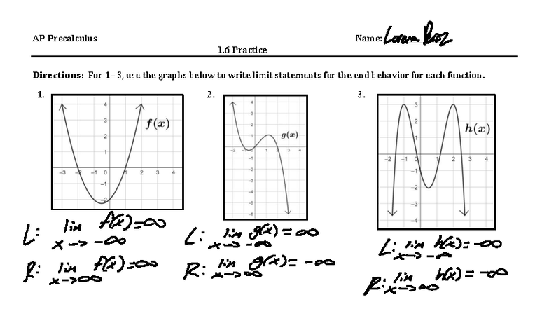 AP Precalculus 1.6 Practice: Analyzing End Behavior of Polynomials ...