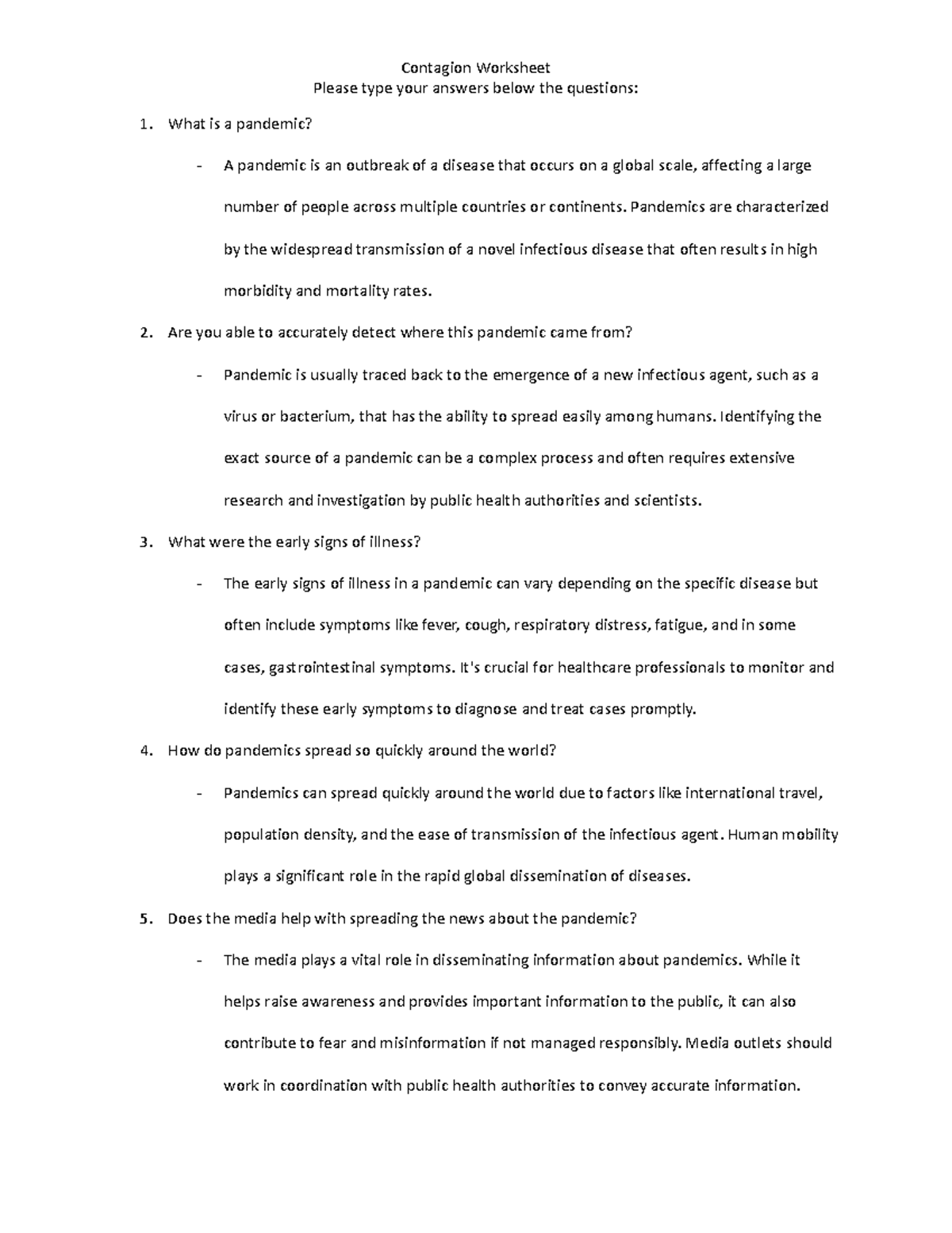 Module 5 Contagion Worksheet: Understanding Pandemics and Their Spread ...