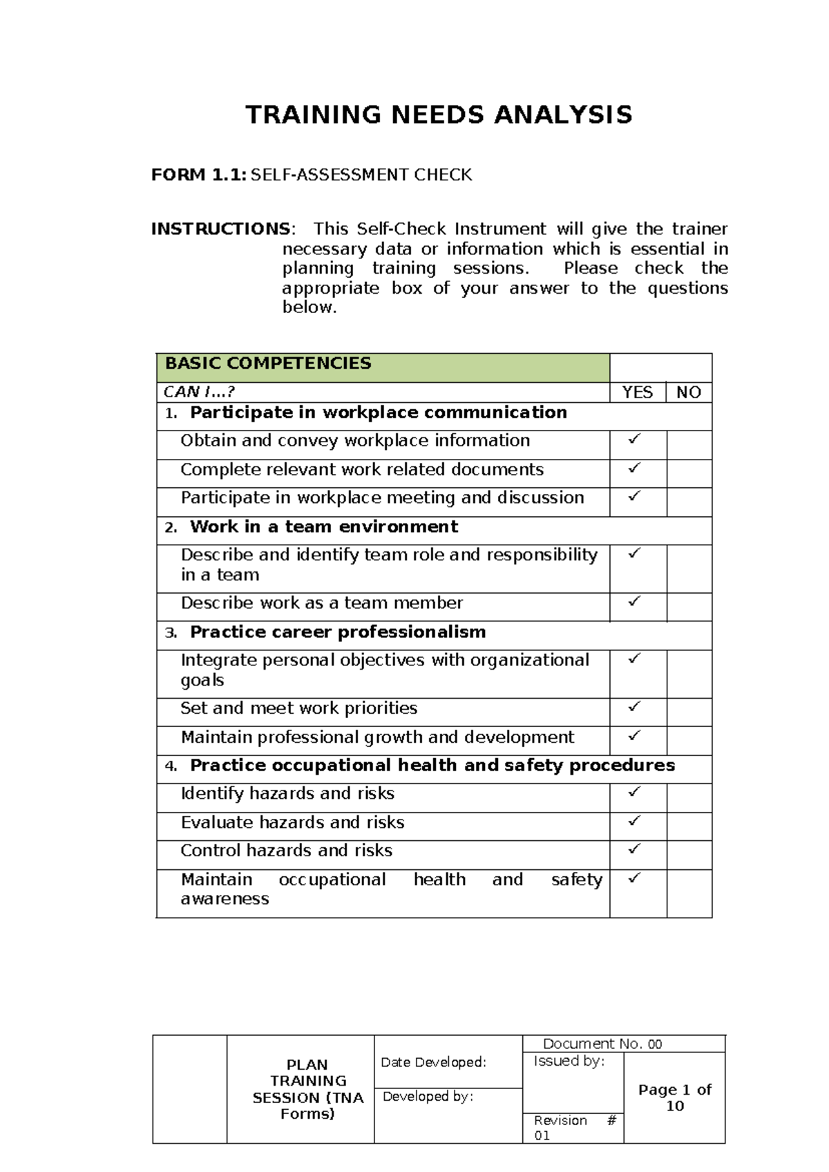 TNA - Training Needs Analysis: Self-Assessment & Competencies Guide ...