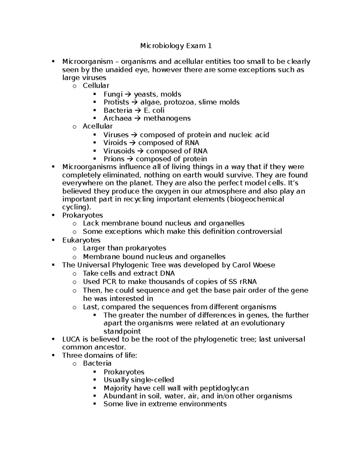 Unit 1 Study Guide - Key Concepts for Microbiology Exam 1 - Studocu