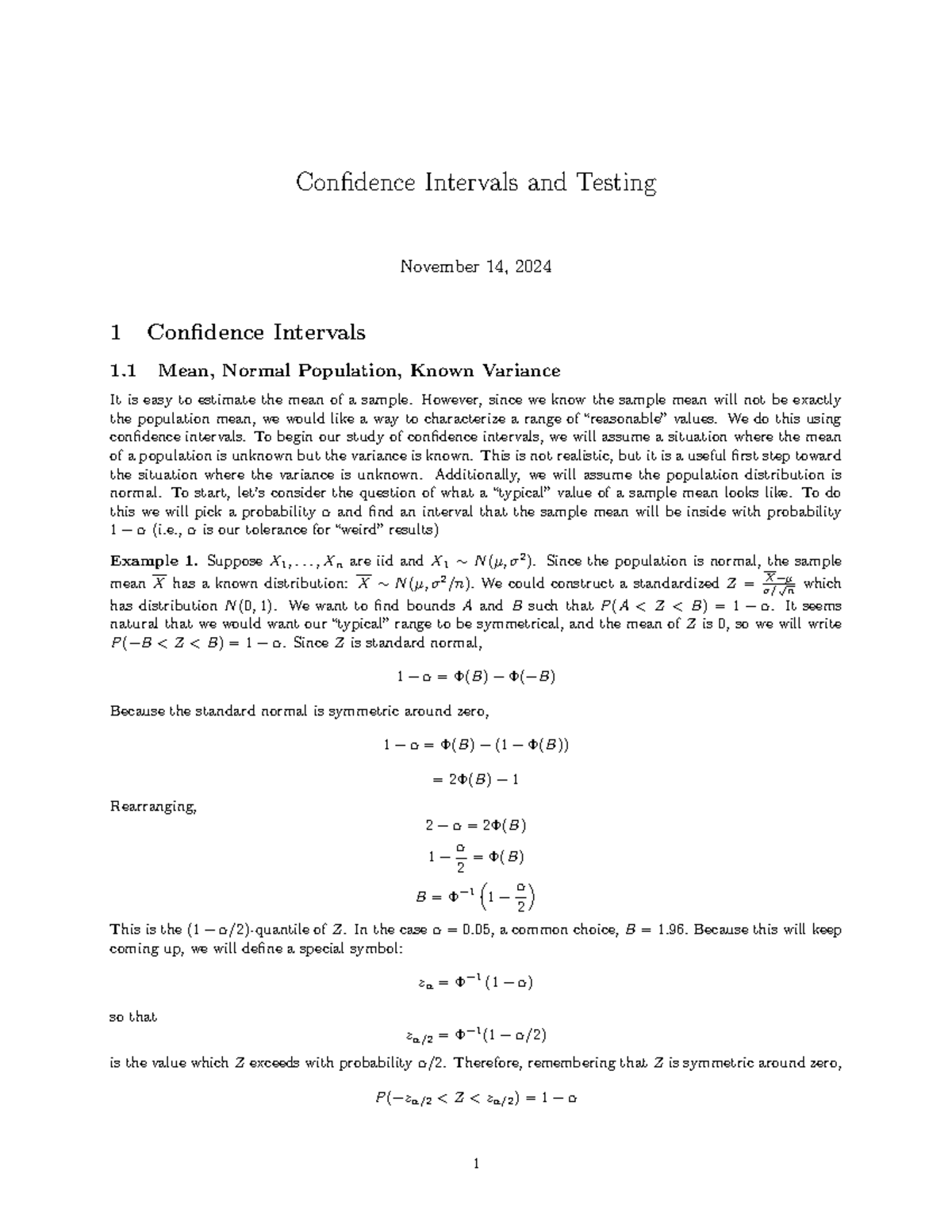 Confidence Intervals & Testing Notes for Stat 101 - Studocu