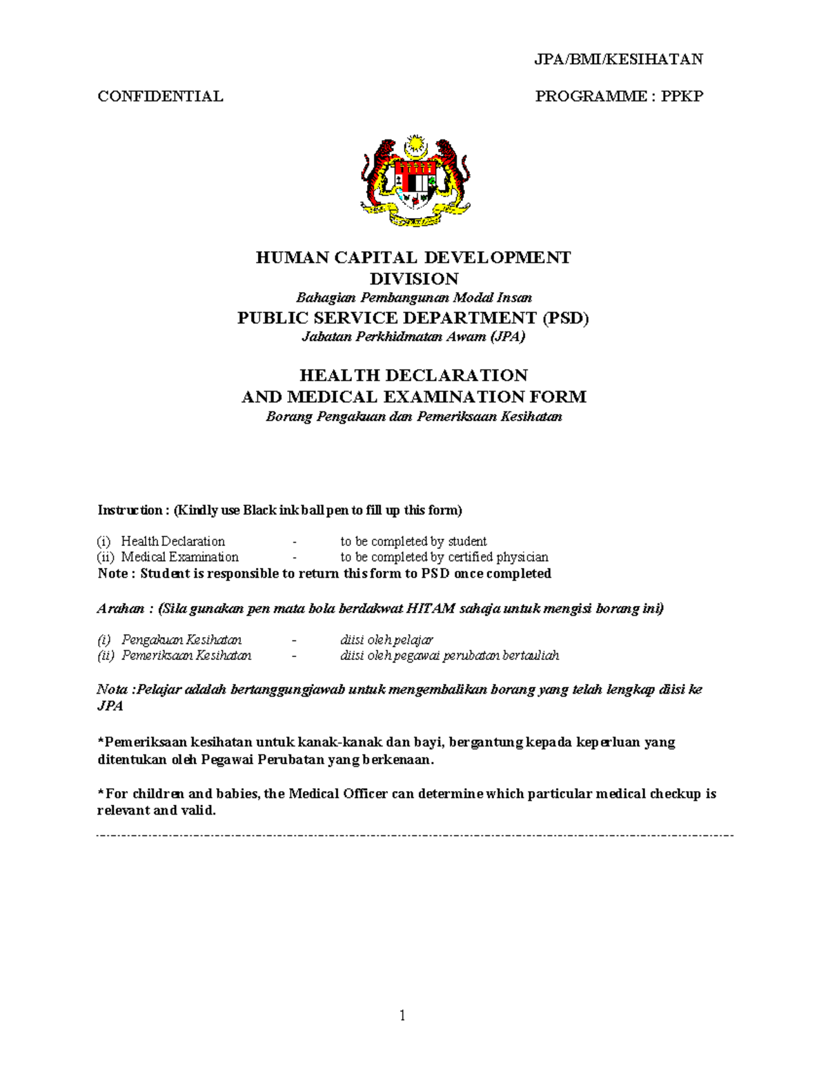 JPA PPKP Health Declaration & Medical Examination Form - Studocu