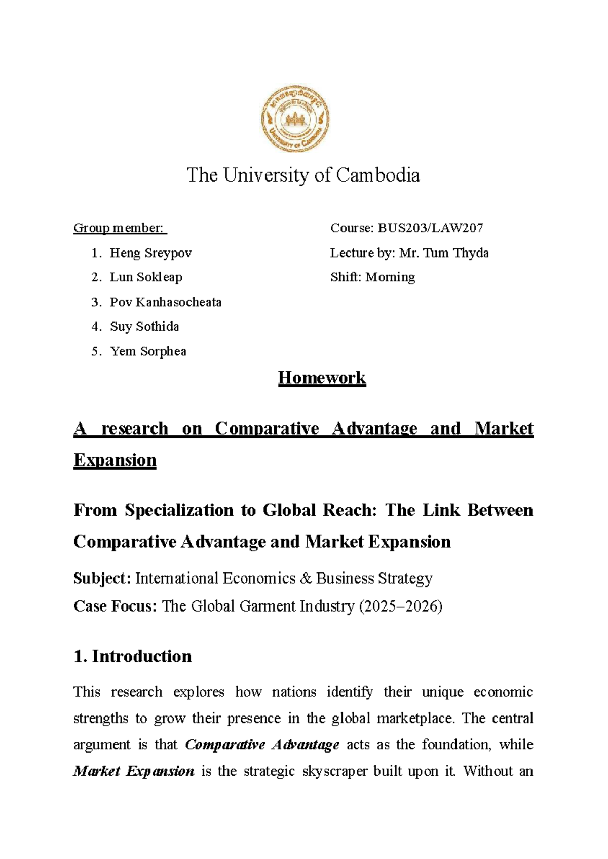 International Economics Case Study: Comparative Advantage & Market ...