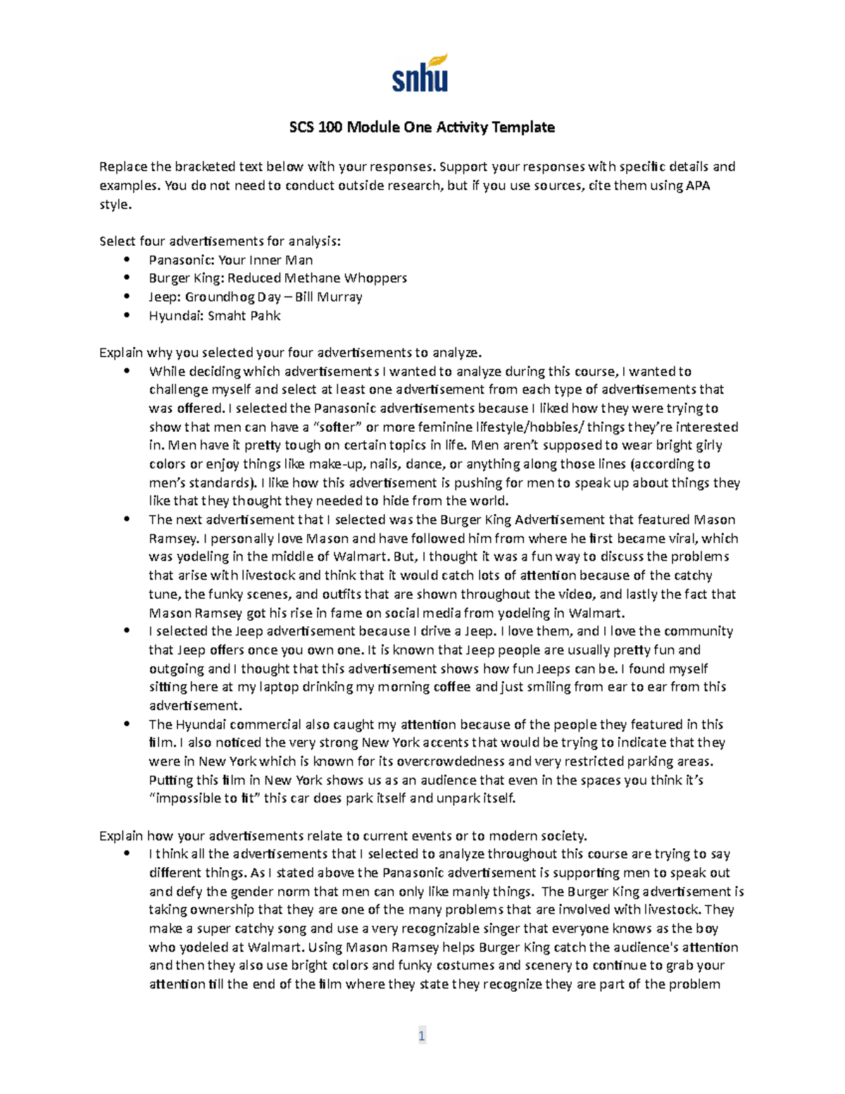 SCS 100 Module One Activity Assignment - SCS 100 Module One Activity ...