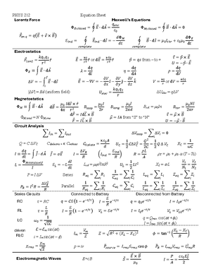Equation Sheet p212 fall2024 - Physics 212 Equation Sheet e = 1. 60 × ...